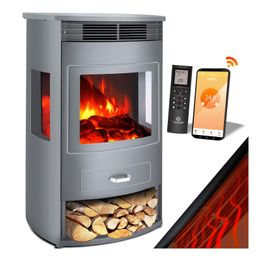 Kesser&reg; Prio Elektrokamin mit Heizung Heizl&uuml;fter Fernbedienung WiFi App 950/1900 W Kamin elektrisch LED-Flammeneffekt Kaminfeuer Elektro Kamin mit Thermostat Panorama-Sichtfenster Heizfunktion Timer