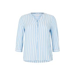 Tom Tailor Damen Plus Size - Henleybluse mit Streifenmuster, blau, Gestreift, Gr. 48