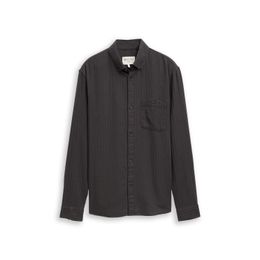 Tom Tailor Denim Herren Basic Fit Hemd mit Brusttasche, schwarz, Fischgrät, Gr. XL