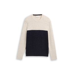 Tom Tailor Herren Strickpullover mit Strukturmix, weiß, Colour Blocking, Gr. XL