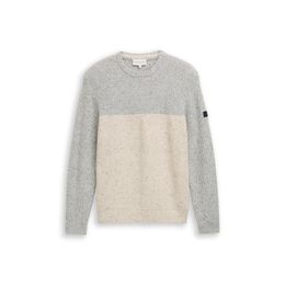 Tom Tailor Herren Strickpullover mit Strukturmix, weiß, Colour Blocking, Gr. XL