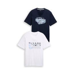 Tom Tailor Herren T-Shirts im 2er-Pack, blau, Uni, Gr. S