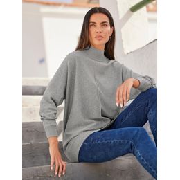 Strickpullover Heine "Pullover", Damen, Gr. 44, grau (grau, meliert), 100% Baumwolle, unifarben, Pullover, Topseller