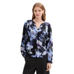 Klassische Bluse Tom Tailor, Damen, Gr. 44, blau (artistic watercolor design), Obermaterial: 100% Viskose, mit Knopf,Ärmel mit Ärmelschlitz, Blusen