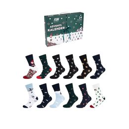 Fun Socks Socken 'Adventskalender' Damen Größe 36/40 dunkelblau / dunkelgrün / rot / weiß