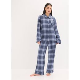bonprix Gewebter Flanell Pyjama, blau, 100% Baumwolle,Flanell