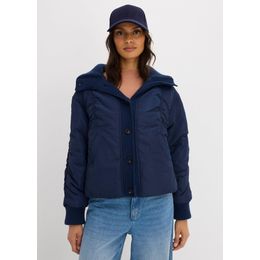 bonprix Wattierte Jacke mit Strickb&uuml;ndchen, blau, Gr.42, Wattierte Jacke mit Strickb&uuml;ndchen und Raffungsdetails