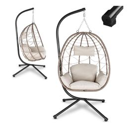 Juskys Korb-Hängesessel Aria faltbar & höhenverstellbar mit Eisengestell bis 130 kg Beige