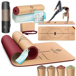 Kesser® Yogamatte Kork Inkl. Tragegurt Tasche & Yoga-Block Gymnastikmatte Yoga Matte rutschfest aus Naturkautschuk TPE Fitnessmatte, 183 x 62 Trainingsmatte für Fitness Sportmatte, Gymnastik extradick