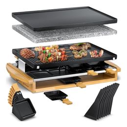 Kesser® Raclette-Grill mit Naturgrillstein, Grillplatte Tischgrill für 8 Personen, Elektrogrill Raclette Grill antihaftbeschichteter Grillplatte, 8 Pfannen und Holzspatel 1200W