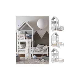 Vitalispa Kinderbett Teddy 90x200cm Spielturm Bett Spielbett Jugendbett Hausbett Weiß
