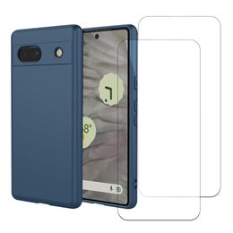 H&uuml;lle Google Pixel 7a und 2 schutzfolien - Silikon - Blau