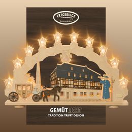 LED Schwibbogen Weigla "Zw&ouml;nitz, Lichterbogen aus Holz, Fachwerkhaus, Made in Germany", bunt (natur, braun, blau), B:66cm H:41cm T:6cm, Holzwerkstoff, Schwibb&ouml;gen, Erzgebirge garantiert, Weihnachtsdeko Innen, Weihnachtsbeleuchtung