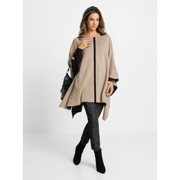 CRÉATION L Poncho CREATION L, Damen, Gr. 2, beige, 90% Polyacryl, 10% Polyamid, gemustert, mehrfarbig, unifarben, Jacken