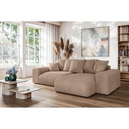 Ecksofa Home Affaire "LAKESIDE mit Bettfunktion und Bettkasten, B/T/H 257/166/84 cm", braun, B:256,5cm H:84cm T:166cm, 100% Polyester, Sofas, Ecksofa, L-Form, Recamiere beidseitig montierbar, mit Wellenunterfederung, Topseller