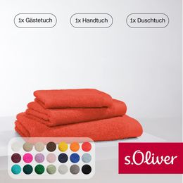 Handtuch Set s.Oliver "s.Oliver, Premium Qualit&auml;t, 600 gr/m&sup2;", rot, 3 Stk., Walkfrottier, Walkfrottier, Obermaterial: 100% Baumwolle, Handtuch-Sets, 1 G&auml;stetuch 30x50 cm, 1 Handtuch 50x100 cm, 1 Duschtuch 70x140 cm