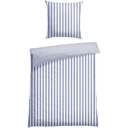 Wendebettwäsche Schiesser "Marie aus weicher Baumwolle und Streifen Allover", blau (hellblau), B/L: 135cm x 200cm, 1 Stk., 1 Stk., Renforcé, B/L: 80cm x 80cm, 2 Stk., Renforcé, Obermaterial: 100% Baumwolle, Bettwäsche, MADE IN GREEN by OEKO-TEX
