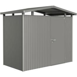 Gerätehaus BioHort "PANORAMA Gr. P1 quarzgrau-metallic mit Standardtür", grau (quarzgrau, metallic), Stahl, Gerätehäuser, aus Metall mit umlaufendem Acrylglas-Lichtband