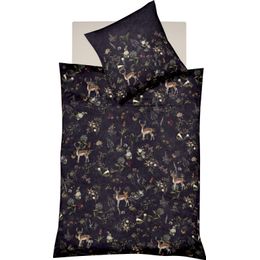 Wendebettwäsche Fleuresse "Bed Art 4121", schwarz (nachtschwarz), B/L: 155cm x 200cm, 1 Stk., 1 Stk., Mako-Satin, B/L: 80cm x 80cm, 2 Stk., Mako-Satin, Obermaterial: 100% Baumwolle, Bettwäsche