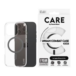 CARE BY PANZERGLASS Handyhülle "Urban Combat Case mit MagSafe für Apple iPhone 16 Pro", schwarz (transparent, schwarz), B:11cm H:1,8cm T:19,5cm, Hüllen, Backcover, Schutzhülle, Handyschutzhülle, Case, Schutzcase, stoßfest