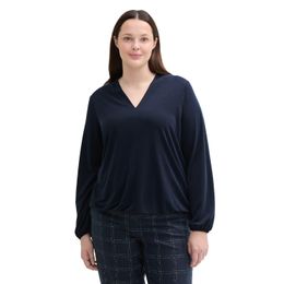 Langarmshirt Tom Tailor PLUS, Damen, Gr. 48, blau (sky captain blau), Single Jersey, Obermaterial: 70% Modal, 30% Polyester, unifarben, Casual, loose fit hüftbedeckend, V-Ausschnitt, elastischer Bund, Shirts, mit V-Ausschnitt