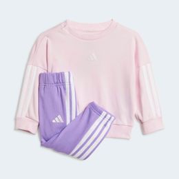 Trainingsanzug adidas Sportswear "I 3S FT JOG 240", Kinder, Gr. 104, pink (clear pink, weiß), Obermaterial: 70% Baumwolle, 30% Polyester, Sportanzüge