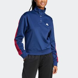 Sweatjacke adidas Sportswear "W ICONIC 3S TT", Damen, Gr. L, blau (team navy blau, better scarlet), Obermaterial: 53% Baumwolle, 47% Polyester, Sweatjacken