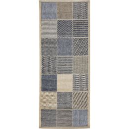 Läufer ANDIAMO "Clyde 2", beige (beige, blau), B:80cm H:5mm L:200cm, Polypropylen (PP), Teppiche, Flachgewebe, Patchwork Design, In- und Outdoor geeignet