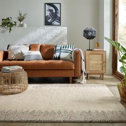 Wollteppich FLAIR RUGS "Minerals Border", beige (natur), B:160cm H:3mm L:230cm, Kunstfaser, Wolle, Teppiche, Wolle, Teppich mit Bordüre, Wohnzimmer, Schlafzimmer, Esszimmer