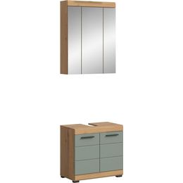 Badmöbel-Set Inosign "Siena, 2 tlg., bestehend aus: Waschbeckenunterschrank, Spiegelschrank", grün (artisan eiche nb, salbei nb), B:60cm H:191cm T:34cm, Holzwerkstoff, MDF, Kastenmöbel-Sets, in verschiedenen Farben erhältlich, Badmöbel, Kombination, Badezimmer