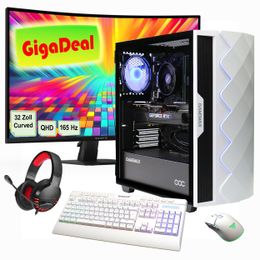 GAMEMAX PC-Komplettsystem "GigaDeal Gaming-PC-Set Diamond WT", Energieeffizienz: F (A-G), weiß, Microsoft Windows 11 Home (64 Bit), 32 GB RAM 1.000 GB SSD, Computer_Komplettsysteme, Windows 11 + Gigabyte GS32QC LED-Monitor Curved, 80 cm (32")