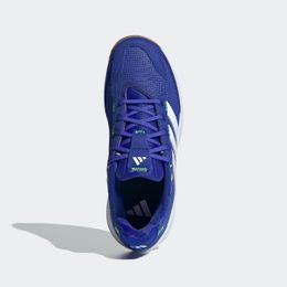 Hallenschuh adidas Performance "STABIL INDOOR KIDS", Gr. 38,5, bunt (lucid blau, cloud weiß, lucid lemon), Leder, Textil, Sportlich, Schuhe