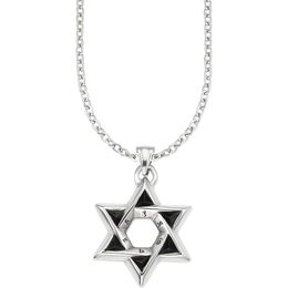 Kette mit Anhänger Bruno Banani "Schmuck Geschenk Ankerkette Hexagramm, B4122N/20/00/50", schwarz (edelstahlfarben, schwarz), Halsketten, Damen, Edelstahl, L: 50 B: 2,6mm, B:2,6mm