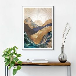 Bild mit Rahmen Reinders "Autumn Mountains", blau (farbe bild(er): blau), B:50cm H:70cm T:1,6cm, Holzwerkstoff, Bilder