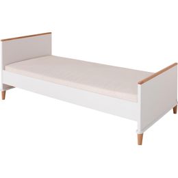 Einzelbett Paidi "LOTTE & FYNN Steiff by Paidi, 90x200cm Jugendliege", weiß (kreideweiß, eiche massiv, kreideweiß, eiche massiv, kreideweiß, eiche massiv), H:80,8cm L:209,7cm, Spanplatte;Eiche kreideweiß, Betten, Jugendbett Kinderbett Bettgestell, Weiß mit Eiche Massivholz, stabiles und langlebiges Bett