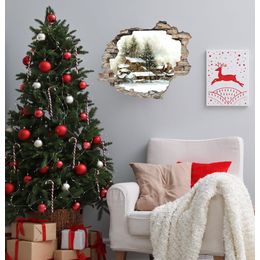 3D-Wandtattoo queence "Häuserlandschaft im Schnee", weiß, B:60cm H:50cm T:0,3cm, Vinyl, Wandtattoos, selbstklebender Wandsticker Weihnachten