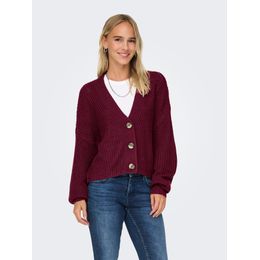 Strickjacke Only "ONLCAROL NICE L/S CARDIGAN KNT NOOS", Damen, Gr. S, cabernet, Strick, Obermaterial: 100% Polyacryl, unifarben, regular fit hüftlang, V-Ausschnitt, Rippbündchen, Strickjacken