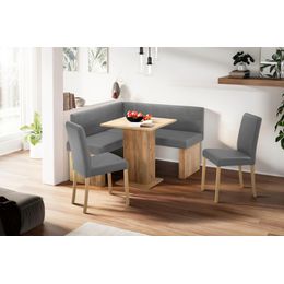 Eckbankgruppe MASSIVLINE & MORE "Anna 2", braun (holzwerkstoff mit farbe sonoma eiche, lotos 5311 grau,), Kunstleder, Eckbank Anna 130cm x 130cm,Säulentisch Anna 68cm x 68cm,2 x Stühle Anna,Golden Oak dekor,Lotos 5311 graun, Holzwerkstoff, Kunstleder, Sitzmöbel-Sets, mit 2 Stühlen mit massiven Gestell