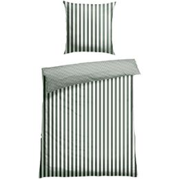 Wendebettwäsche Schiesser "Marie aus weicher Baumwolle und Streifen Allover", grün (dunkelgrün), B/L: 135cm x 200cm, 1 Stk., 1 Stk., Renforcé, B/L: 80cm x 80cm, 2 Stk., Renforcé, Obermaterial: 100% Baumwolle, Bettwäsche, MADE IN GREEN by OEKO-TEX