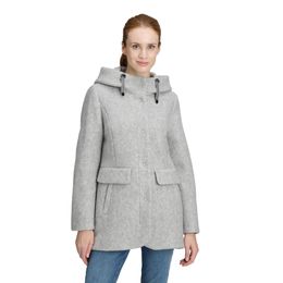 AMBER & JUNE Winterjacke AMBER & JUNE "Damen Winterjacke mit Kapuze", Damen, Gr. 42, grau (hellgrau), Obermaterial: 73% Polyester, 27% Wolle. Besatz: 50% Polyacryl, 25% Polyester, 20% Wolle, 5% Diverse Faserarten. Futter: 100% Polyester., tailliert, Jacken
