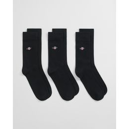 Freizeitsocken Gant "SHIELD SOCKS 3-PACK", Herren, Gr. 40 (42), schwarz (ebony schwarz), Baumwollmischung, Socken