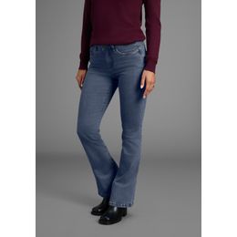 Bootcut-Jeans Arizona "Comfort-Fit", Damen, Gr. 19, K-Gr, blau (blau stone), Denim/Jeans, Obermaterial: 98% Baumwolle, 2% Elasthan, Basic, bequem lang, Jeans, ausgestellte Beinform, mit Eingrifftaschen, High-Waist