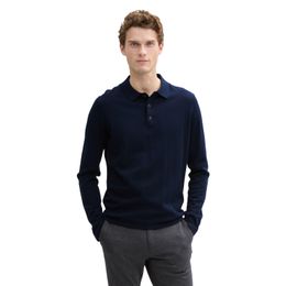 Polokragenpullover Tom Tailor, Herren, Gr. L, blau (sky captain blau), Strick, Obermaterial: 65% Baumwolle, 30% Lyocell, 5% Elasthan, unifarben, regular fit taillenbedeckt, Pullover, mit Seide