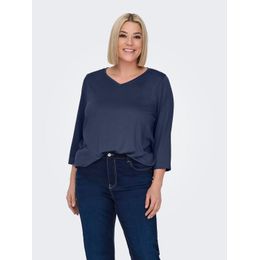 3/4-Arm-Shirt Only CARMAKOMA "CARCARLINNE V-NECK 3/4 TOP JRS BF", Damen, Gr. M, naval academy, Jersey, Obermaterial: 65% Polyester, 35% Viskose, unifarben, normal, V-Ausschnitt, Shirts 3/4-Arm-Shirt
