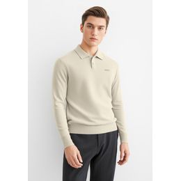 Polokragenpullover BOSS Orange "Asac", Herren, Gr. L, beige (light beige271), Strick, Obermaterial: 85% Baumwolle, 15% Kapok, unifarben, regular fit hüftlang, V-Ausschnitt, Bündchen, Pullover, mit Logo-Stickerei