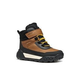 Winterboots Geox "J TREKKYUP BOY B ABX", Kinder, Gr. 32, hellbraun, schwarz, Synthetik, Textil, Schuhe, Freizeitstiefel mit Warmfutter, Größenschablone zum Download