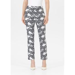 Stoffhose Stehmann, Damen, Gr. 42, N-Gr, schwarz (schwarz,900), Web, Obermaterial: 88% Polyester, 12% Elasthan, gemustert, lang, Hosen Stoffhose, Sommerhose mit grafischem Muster