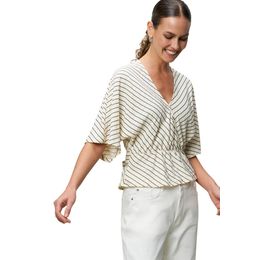 Klassische Bluse Zero "Damen Bluse gestreift mit Fledermausärmeln", Damen, Gr. 36, schwarz-weiß (creamschwarz), Web, Obermaterial: 63% Polyacryl, 37% Polyamid. Ärmelfutter: ohne Futter., gestreift, figurbetont kurz, V-Ausschnitt, Fledermausärmel, Blusen