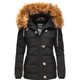 Winterjacke Navahoo "Zoja", Damen, Gr. S (36), schwarz, Oberstoff: 100% Polyester, Futter: 100% Polyester, Wattierung: 100% Polyester, Ärmelfutter: 100% Polyester, Kunstpelz: 90% Polyacryl, 10% Polyester, tailliert hüftbedeckend, Ärmel ohne Ärmelschlitz Rippstrickbündchen kontrastfarben, Jacken, stylische Steppjacke mit Kunstpelz Kapuze