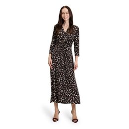 Midikleid Betty Barclay "Damen Midikleid mit Raffung", Damen, Gr. 36, Normalgrößen, braun (braun, beige), Obermaterial: 95% Polyester, 5% Elasthan., körpernah lang, V-Ausschnitt, Kleider